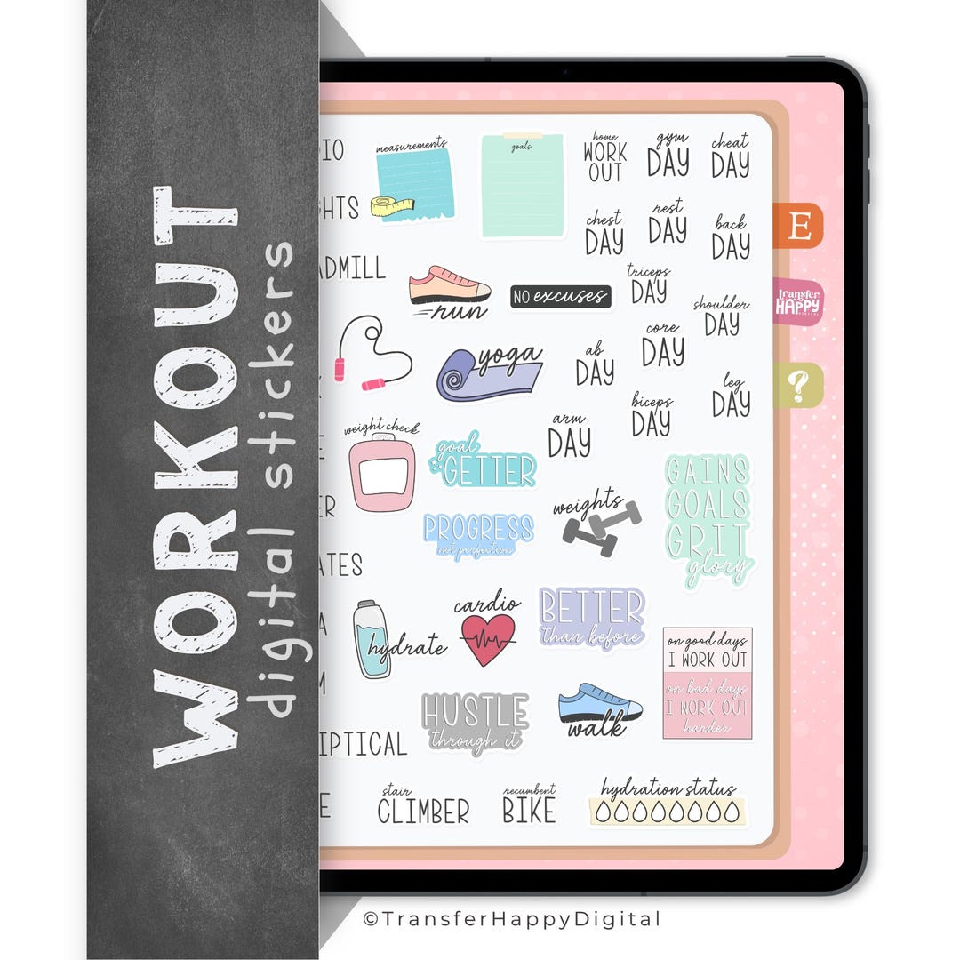 45 Gym & Workout Digital Stickers, Compatible With ANY Digital Planner ...
