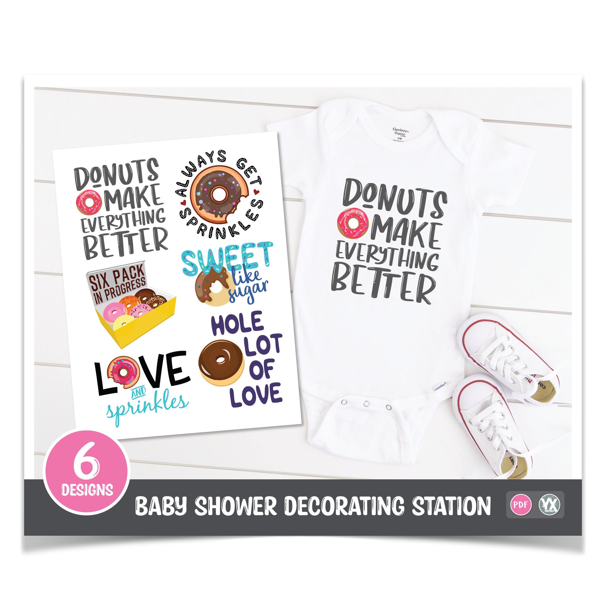 Printable Donut Iron-ons for Baby Shower Decorating Station | Etsy