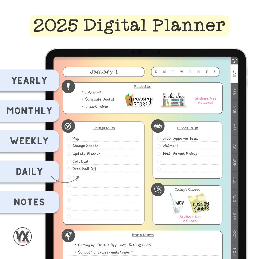 2025 Digital Planner -- Fully Hyperlinked -- Cute Sherbet Minimalist ...