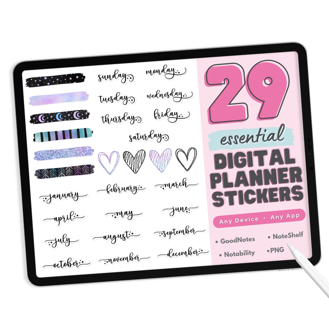 Days and Months Digital Planner Stickers - PNG Digital Stickers ...