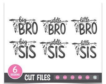 Sibling SVG Set Big Middle Little Bro and Big Middle Little | Etsy
