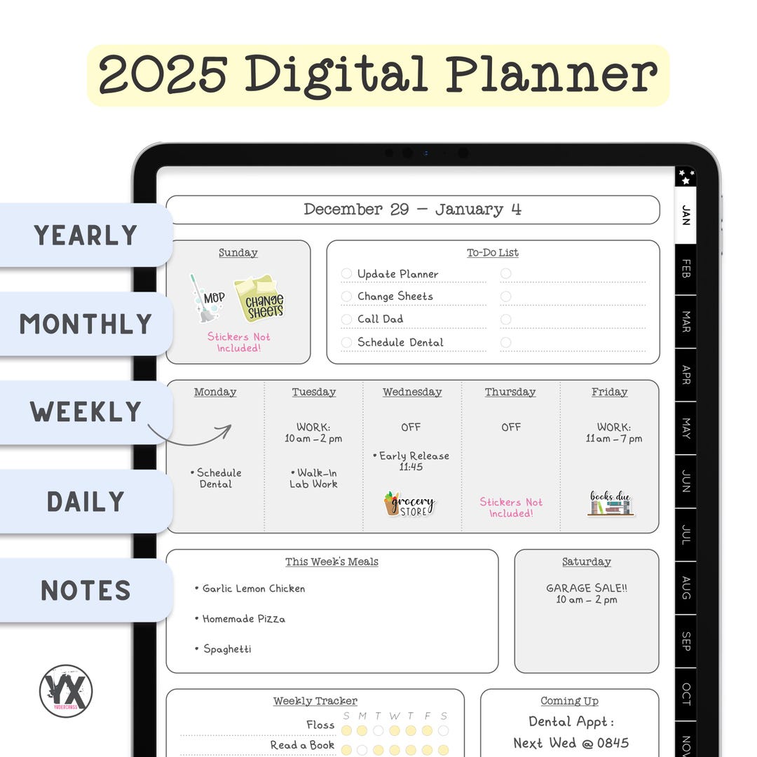 2025 Digital Planner -- Fully Hyperlinked -- Shadow Shaded Minimalist ...