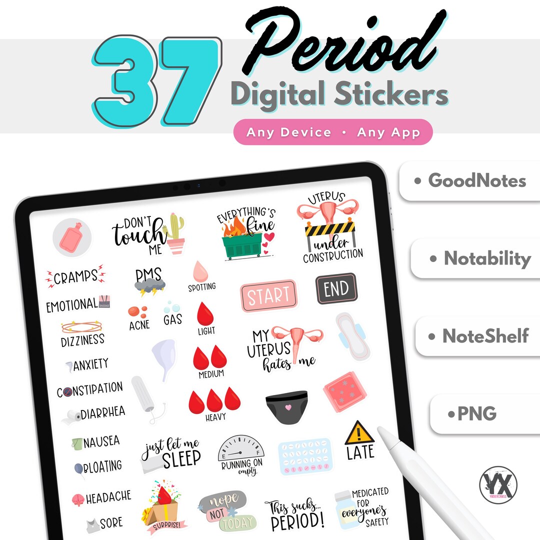 Period Digital Planner Stickers - PNG Digital Stickers, Compatible With ...