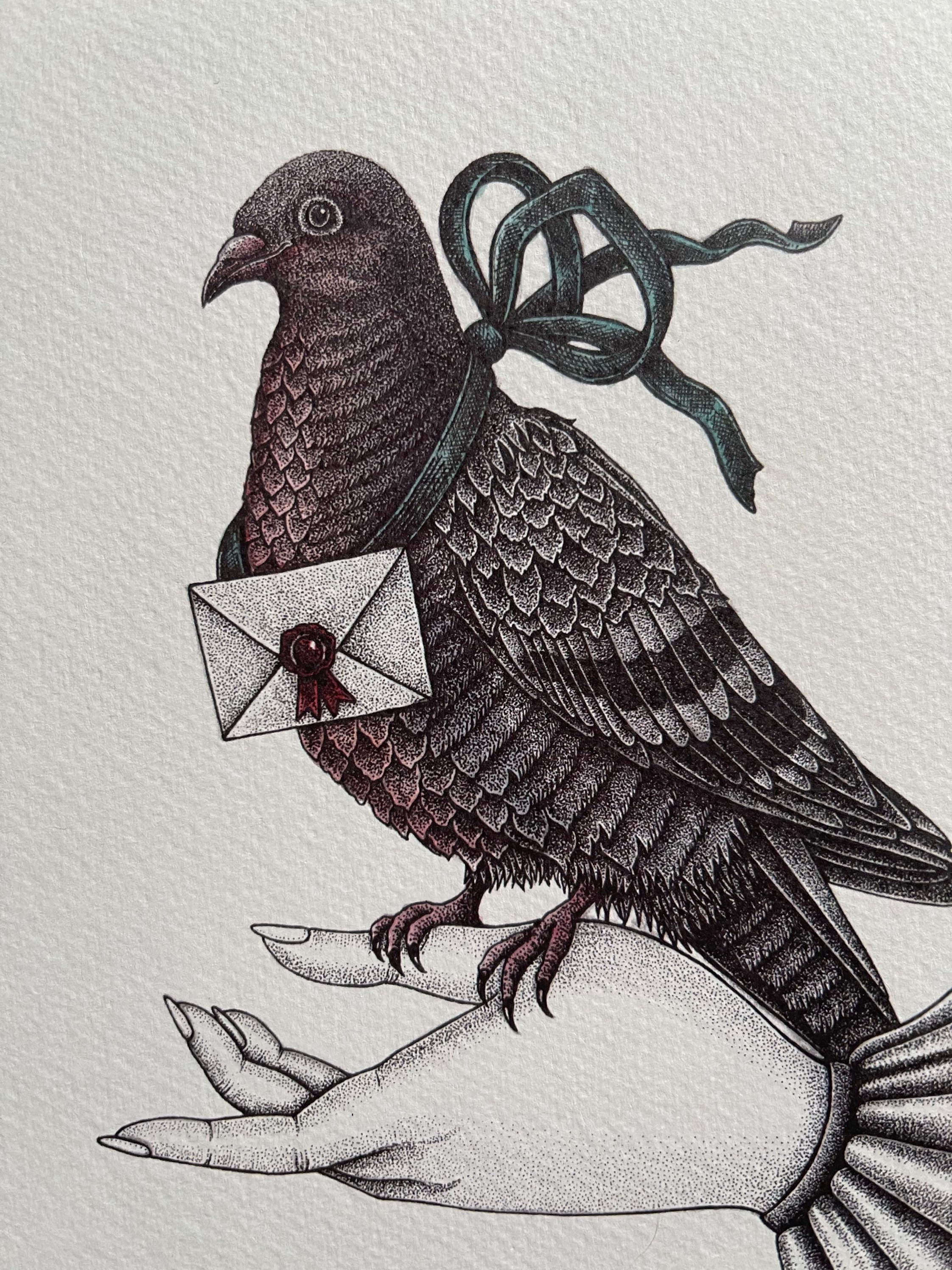 Carrier Pigeon A4 Print - Messenger Bird - Victorian Hand - Love Letter ...