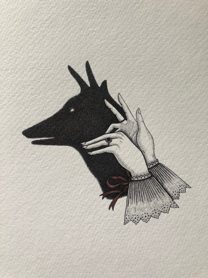 Deer Hand Shadow Puppet A5 Print Victorian shadow puppets | Etsy