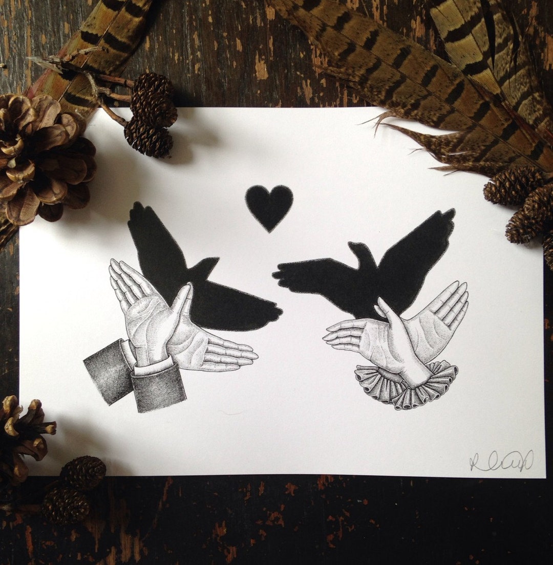 Lovebirds - Victorian Hand Shadow Puppets Print - Shadow Puppet Animals ...