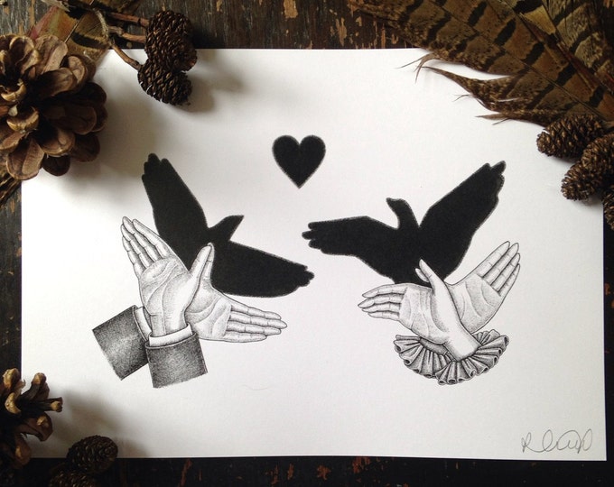 Lovebirds - Victorian Hand Shadow Puppets Print - Shadow Puppet Animals ...