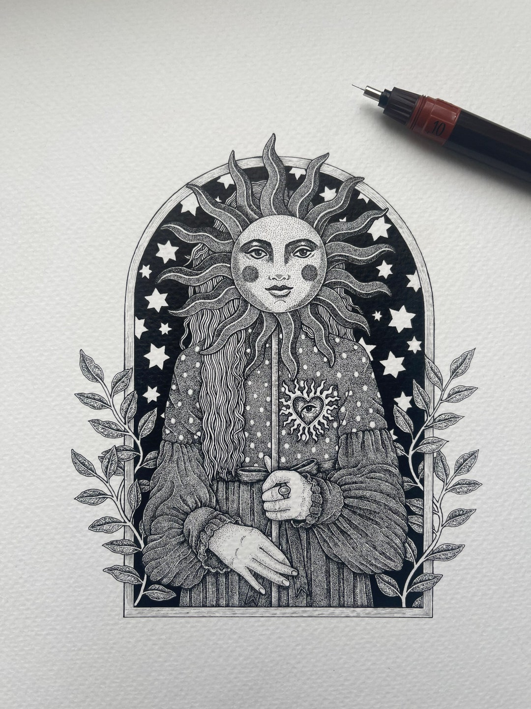 Olwen Sun Mask Illustration Print - A4 Print - Folklore - Sun Goddess ...