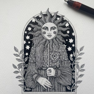 Olwen Sun Mask Illustration Print - A4 Print - Folklore - Sun Goddess ...