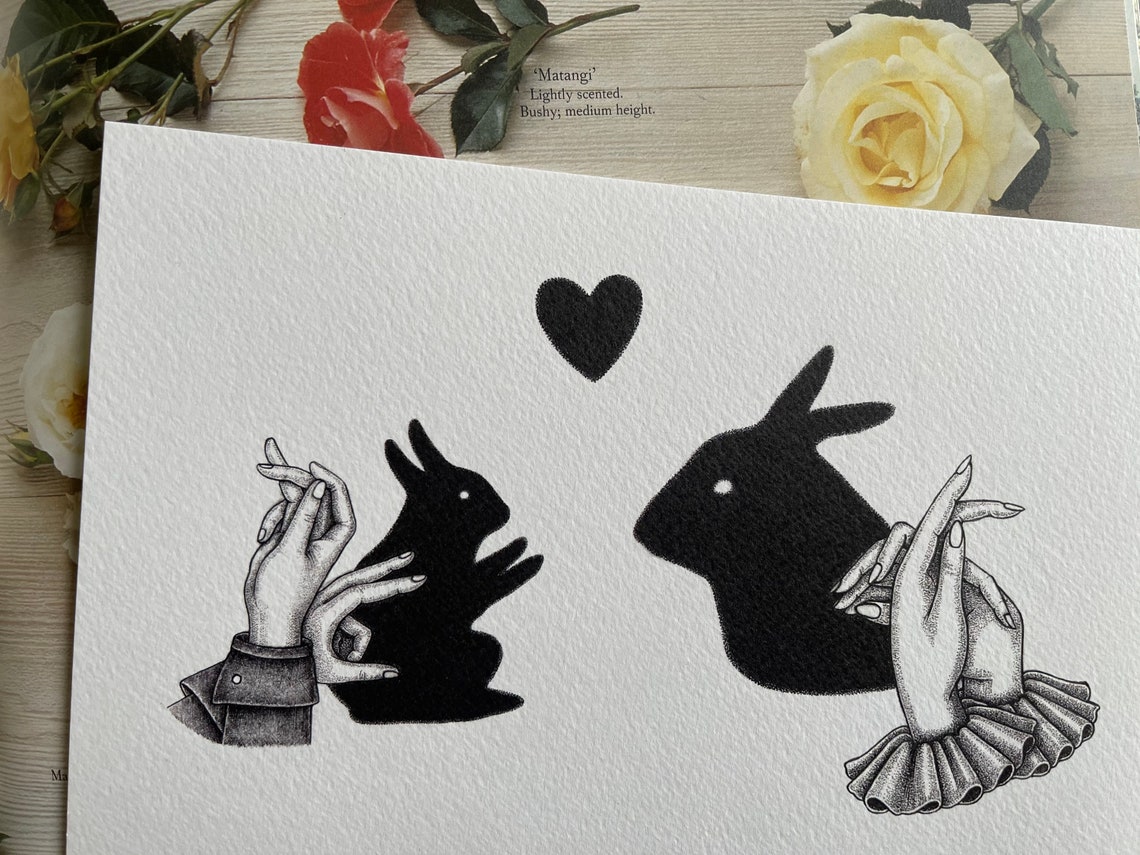 Rabbit Hand Shadow Puppet A5 Print Victorian Hand Shadow - Etsy