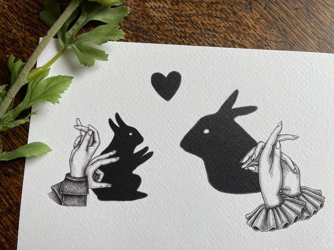 Rabbit Hand Shadow Puppet A5 Print Victorian Hand Shadow - Etsy