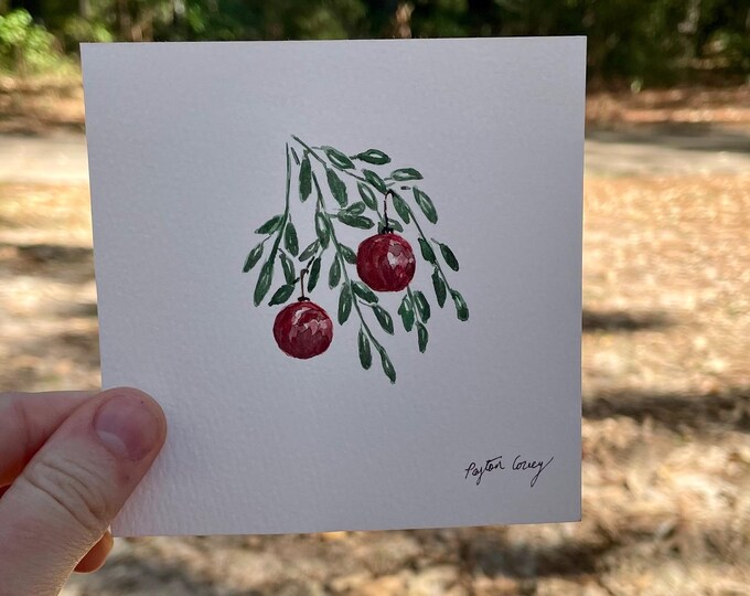 4"x4" Original Christmas Sprig Mini Art | Watercolor | Vintage-style ...