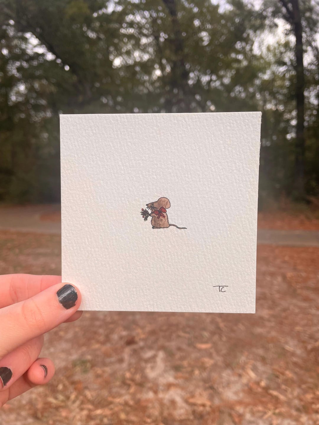 4"x4" Original Christmas Mouse Mini Art | Watercolor Christmas Decor ...