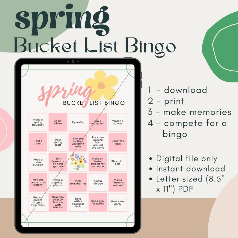 Printable Spring Bingo Bucket List - Etsy