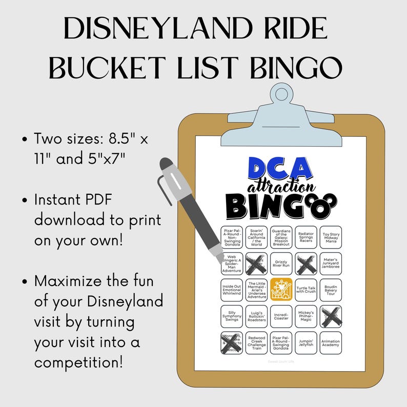 Disneyland Rides Bucket List Bingo Game - Etsy