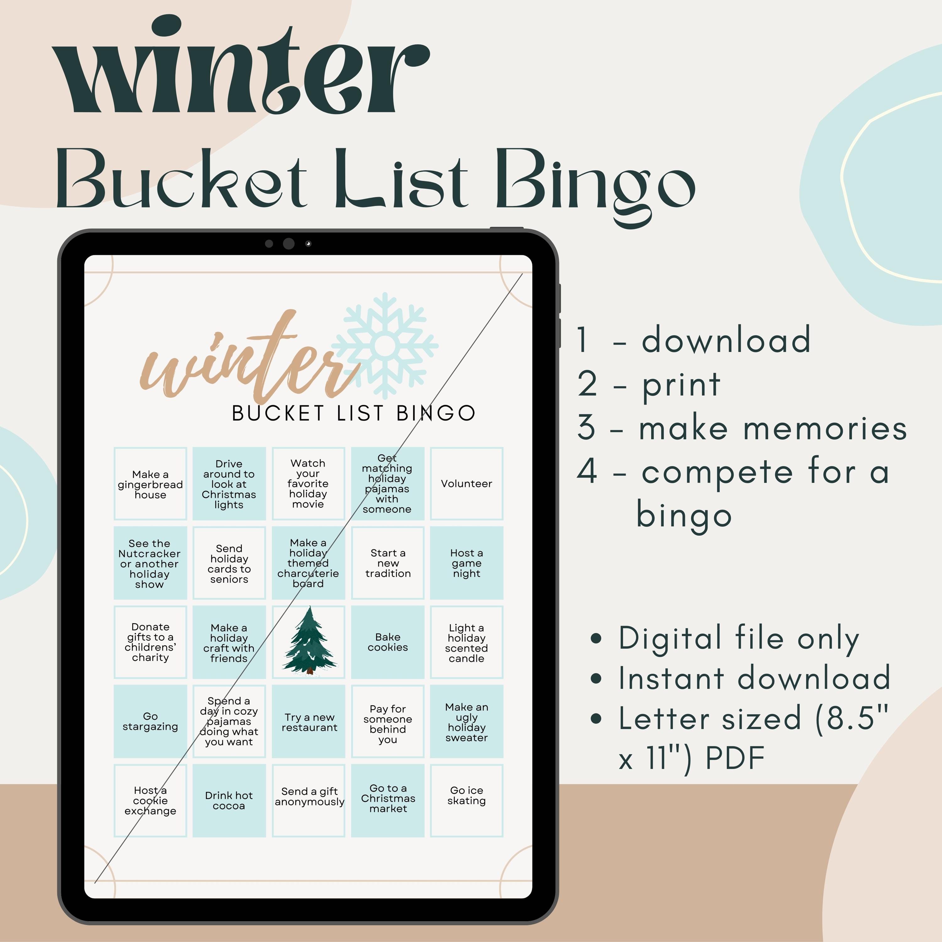 Printable Winter Bucket List Bingo Game - Etsy