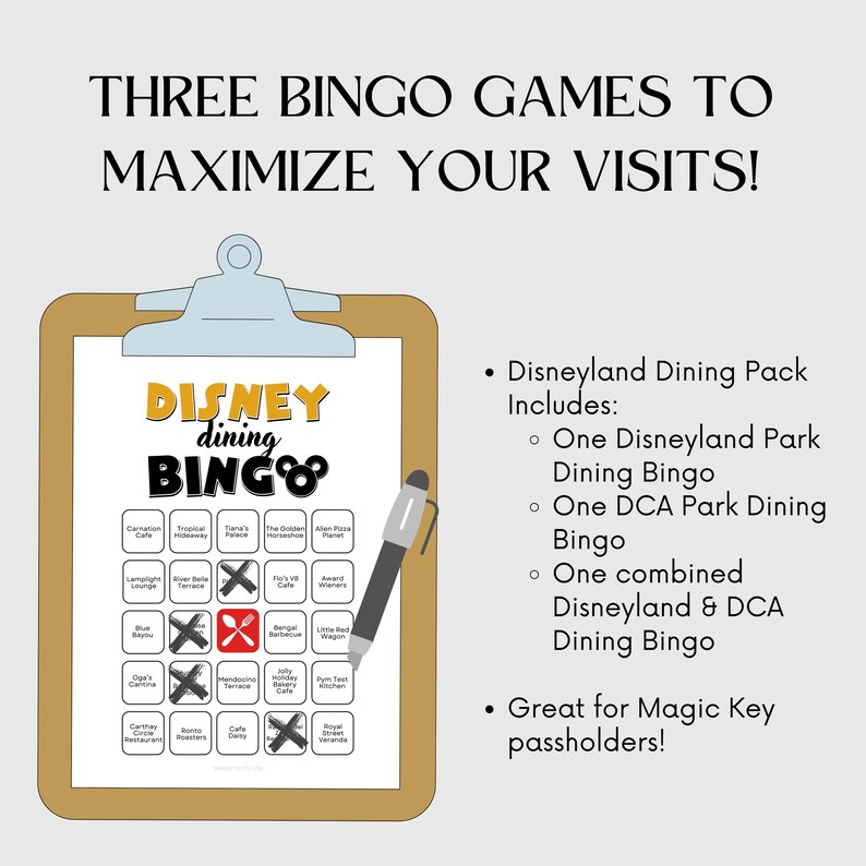 Disneyland Dining Bucket List Bingo - Etsy
