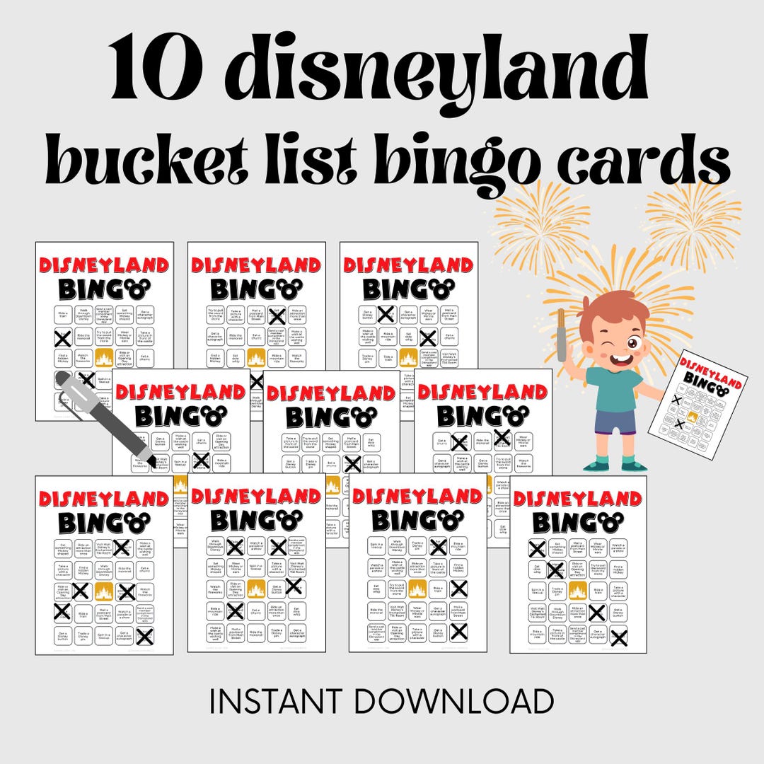 Disneyland Bingo Game (10 Cards) – Printable Disneyland Trip Activity ...