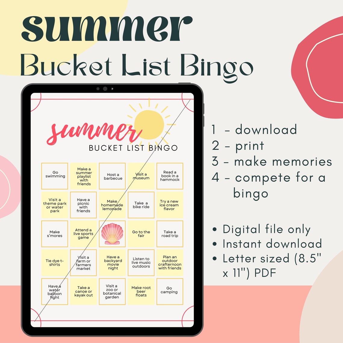 Printable Summer Bingo Bucket List - Etsy