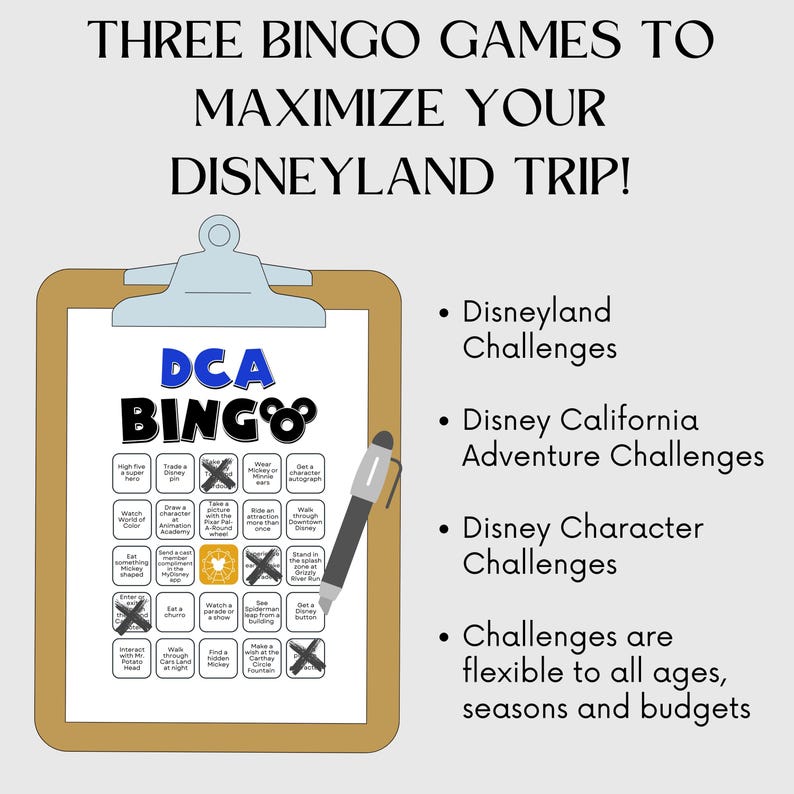 Disneyland Trip Games - Bucket List Bingo - Etsy