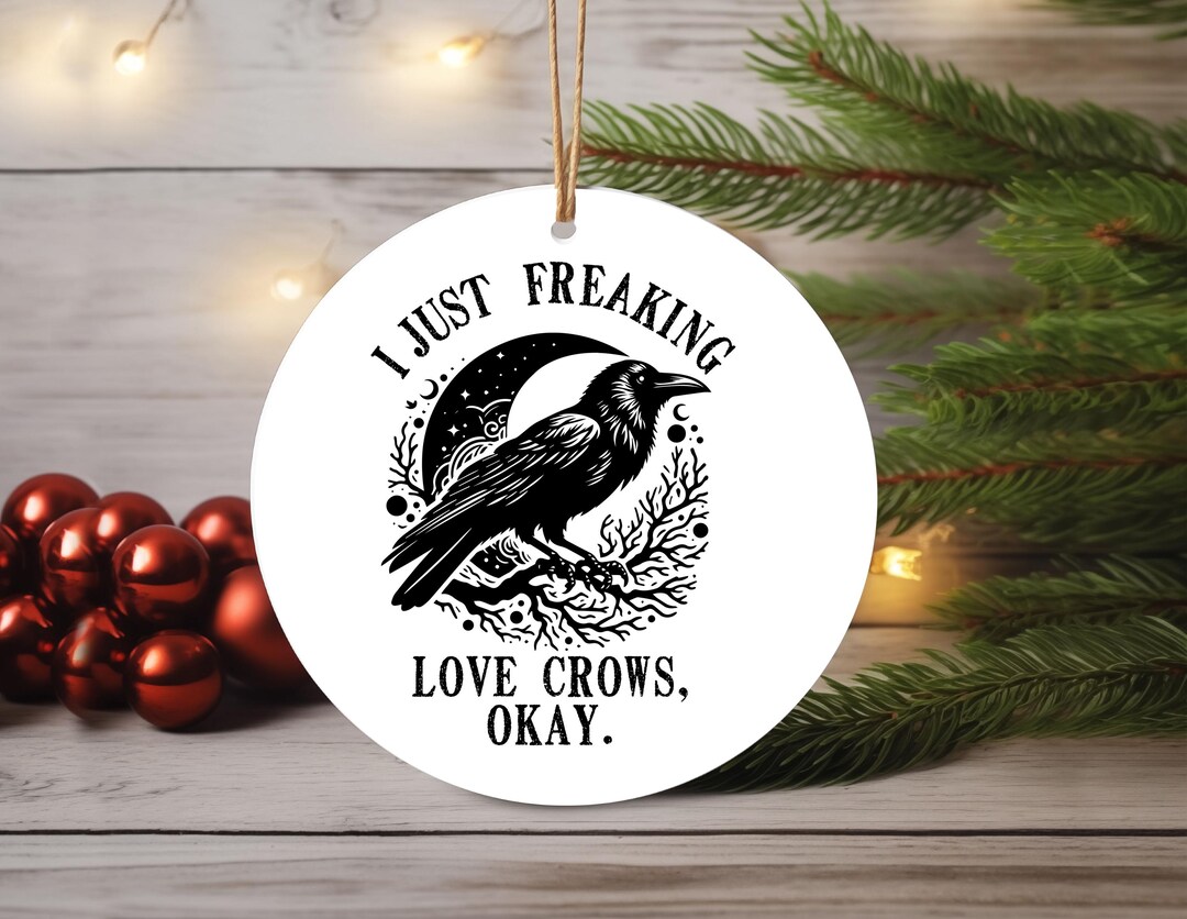 Crow Ornament, White Ceramic Ornament, Crow Gift Idea, Round Ornament ...