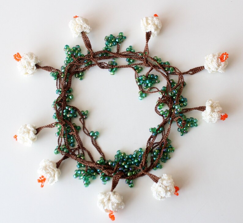 White rose necklace Flower crochet necklace Oya jewelry | Etsy