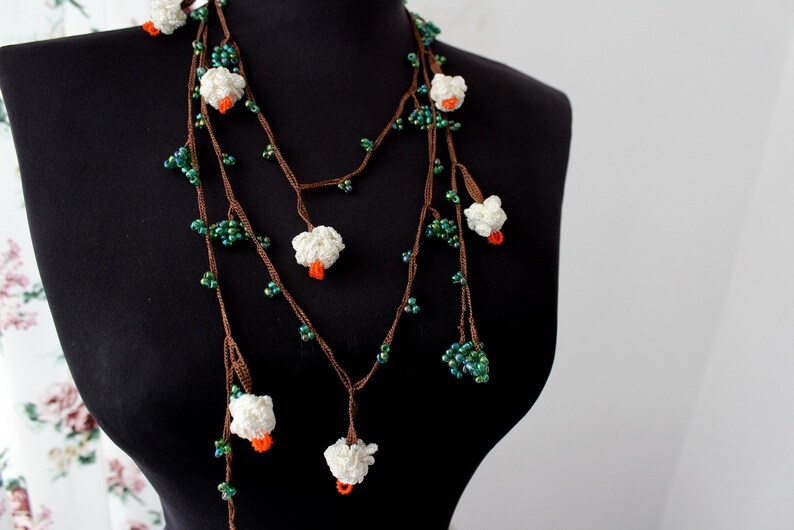White rose necklace Flower crochet necklace Oya jewelry | Etsy