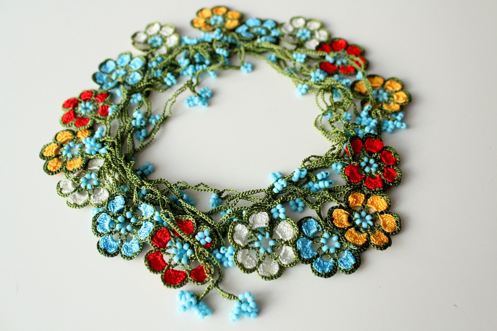 Flower Necklace Crochet Jewelry Crochet Chocker Colorful - Etsy