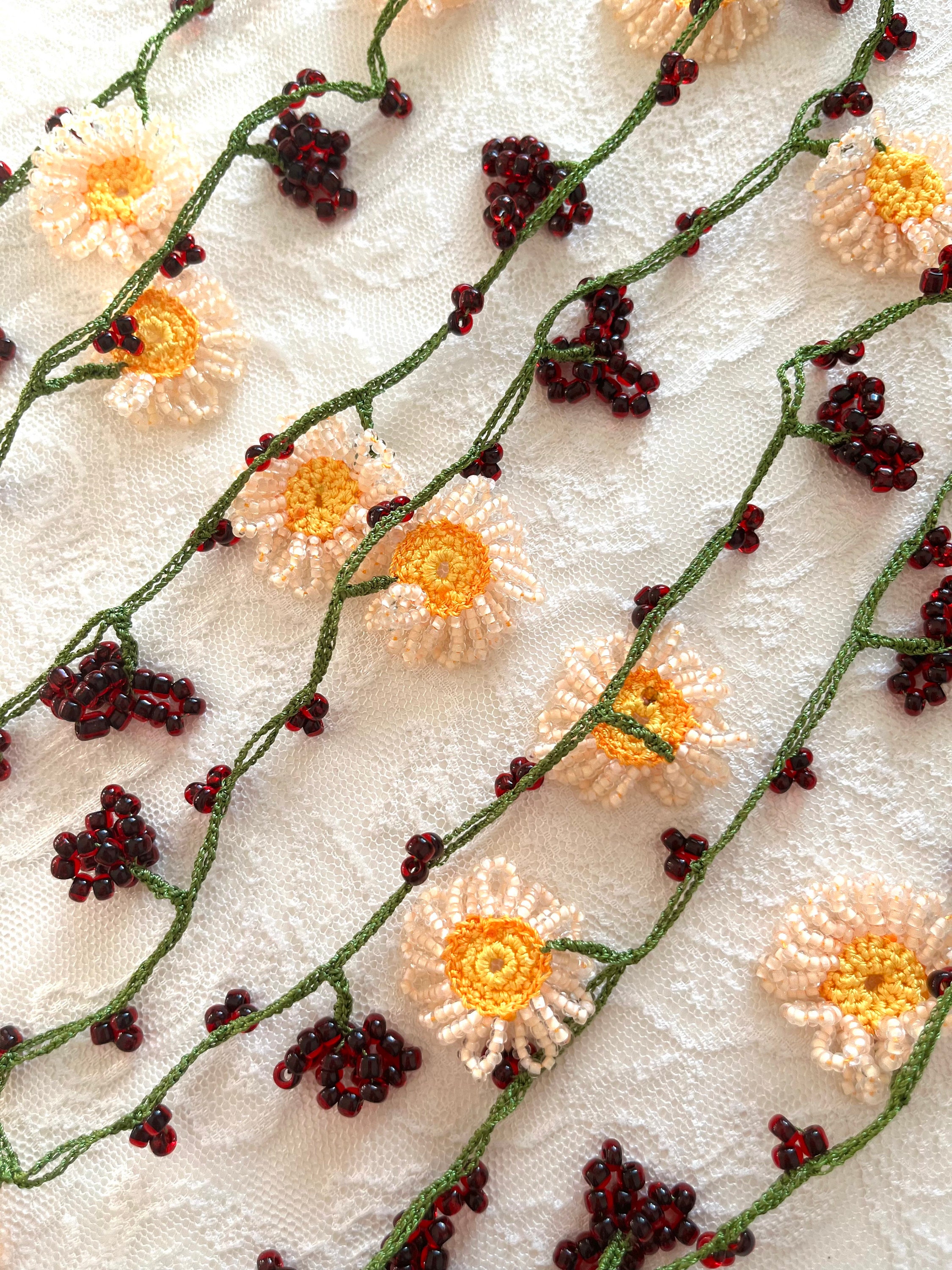 Daisy Flower Necklace, Crochet Flower Necklace, Handcrafted Long ...