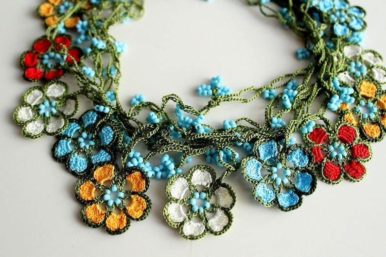 Flower Necklace Crochet Jewelry Crochet Chocker Colorful - Etsy