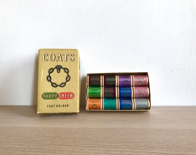 Vintage Coats Wooden Spool Box Super Sheen Fast Colour Thread Bobbins ...