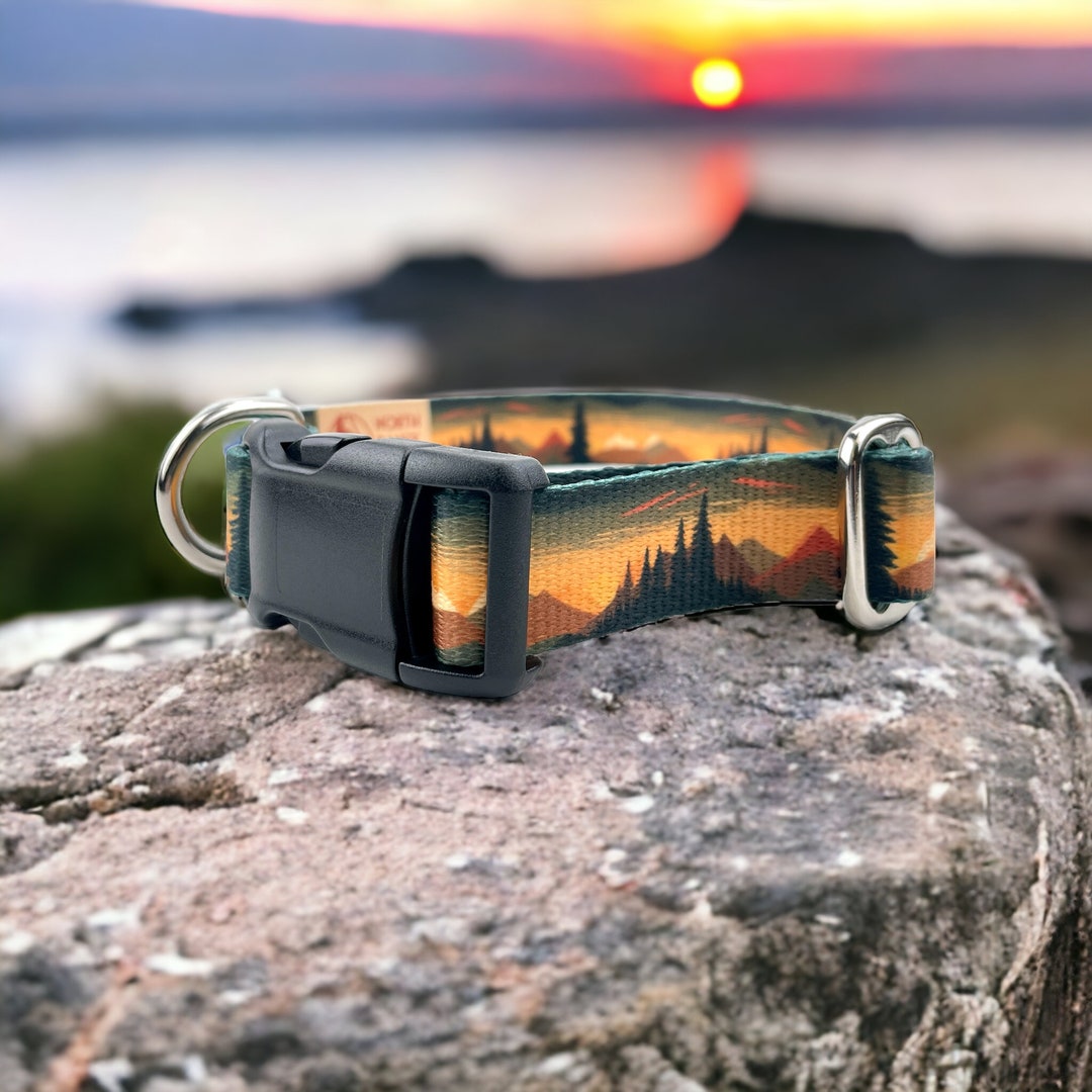 Mountain Sunset Dog Collar, Personalized Silent Tag, Recycled Polyester ...