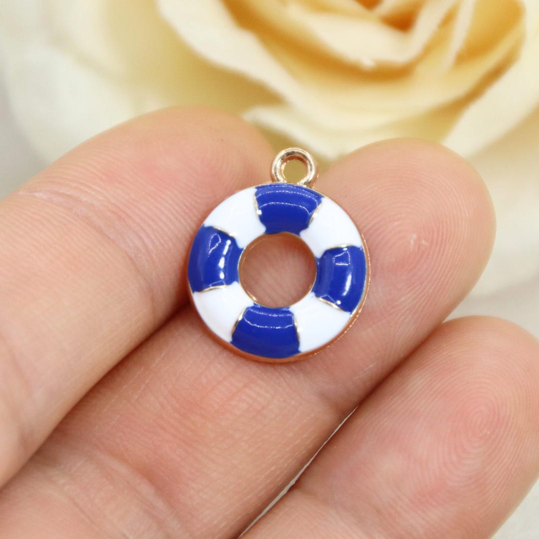 Blue Lifebuoy Charm, Nautical Swim Ring Alloy Pendant With Hole for DIY ...