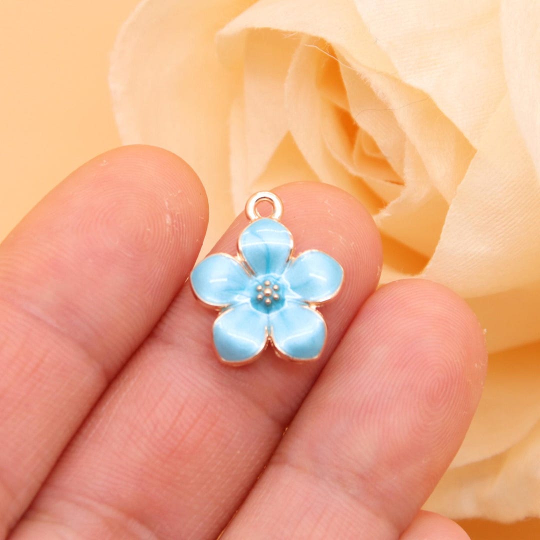 Light Blue Flower Charm, Cute Enamel Sakura / Forget-me-not Alloy ...