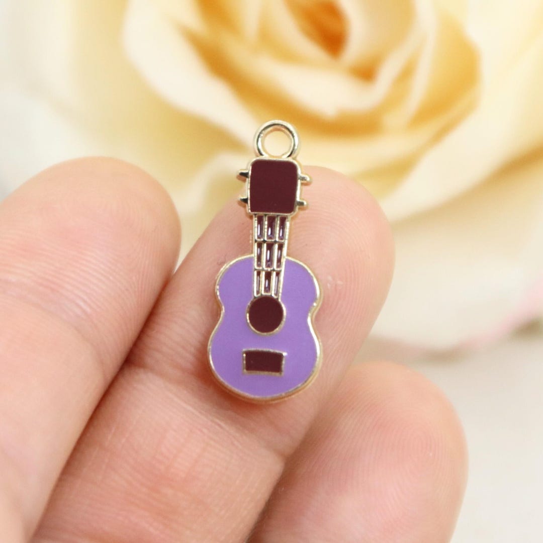 Purple Guitar Charm, Mini Ukulele Instrument Enamel Alloy Pendant for ...