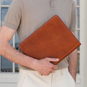Brown Leather Portfolio, Graduation Gift, Genuine Leather Document Case ...