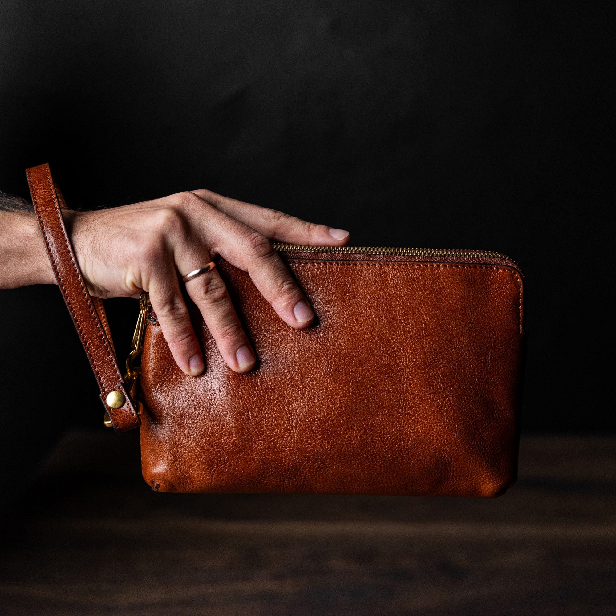 Leather Clutch for Men, Brown Genuine Leather Purse, Wrist Bag for Men ...