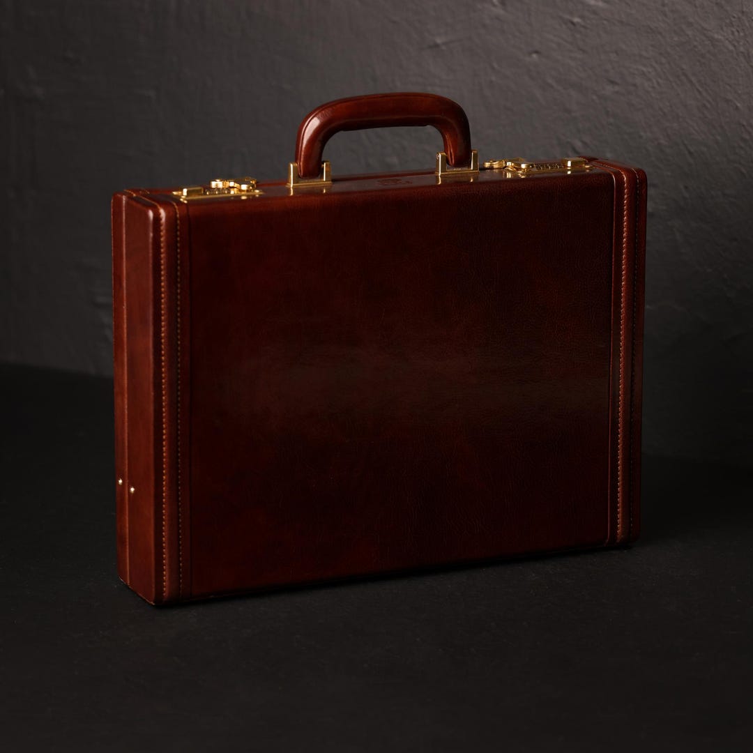 Attache Briefcase for Men, Hard Sided Briefcase, Brown Leather Attache ...