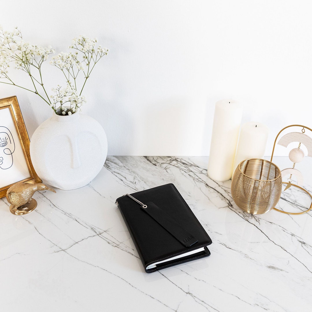 Black Leather Journal Cover A5, Personalized Notebook Cover, Full Grain ...