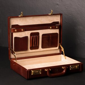 Attache Briefcase for Men, Hard Sided Briefcase, Brown Leather Attache ...