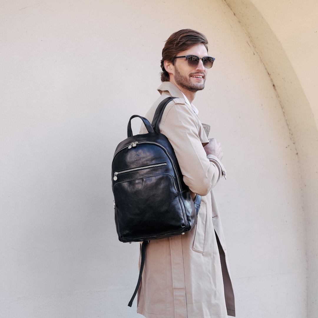Leather Backpack, Black Leather Rucksack, Travel Backpack, 13 Inch ...