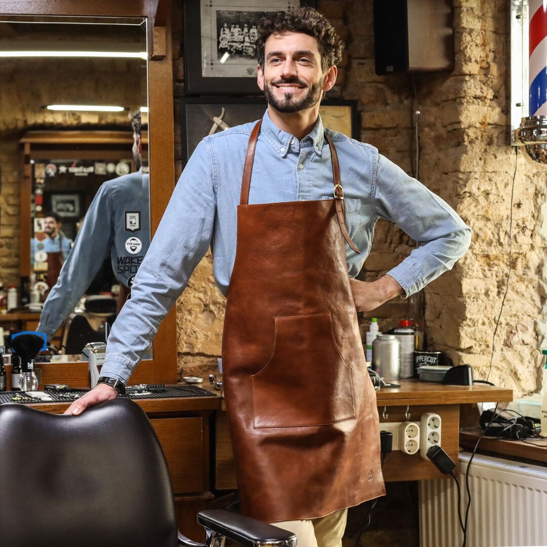 Full Length Leather Apron, Personalized Apron With Pockets for Barber ...