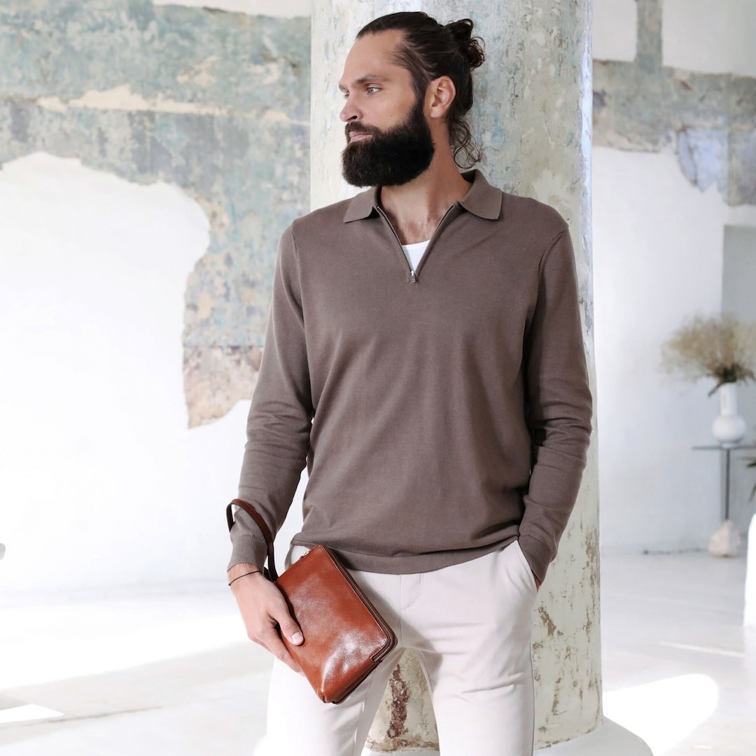 Leather Clutch for Men, Brown Genuine Leather Purse, Wrist Bag for Men ...