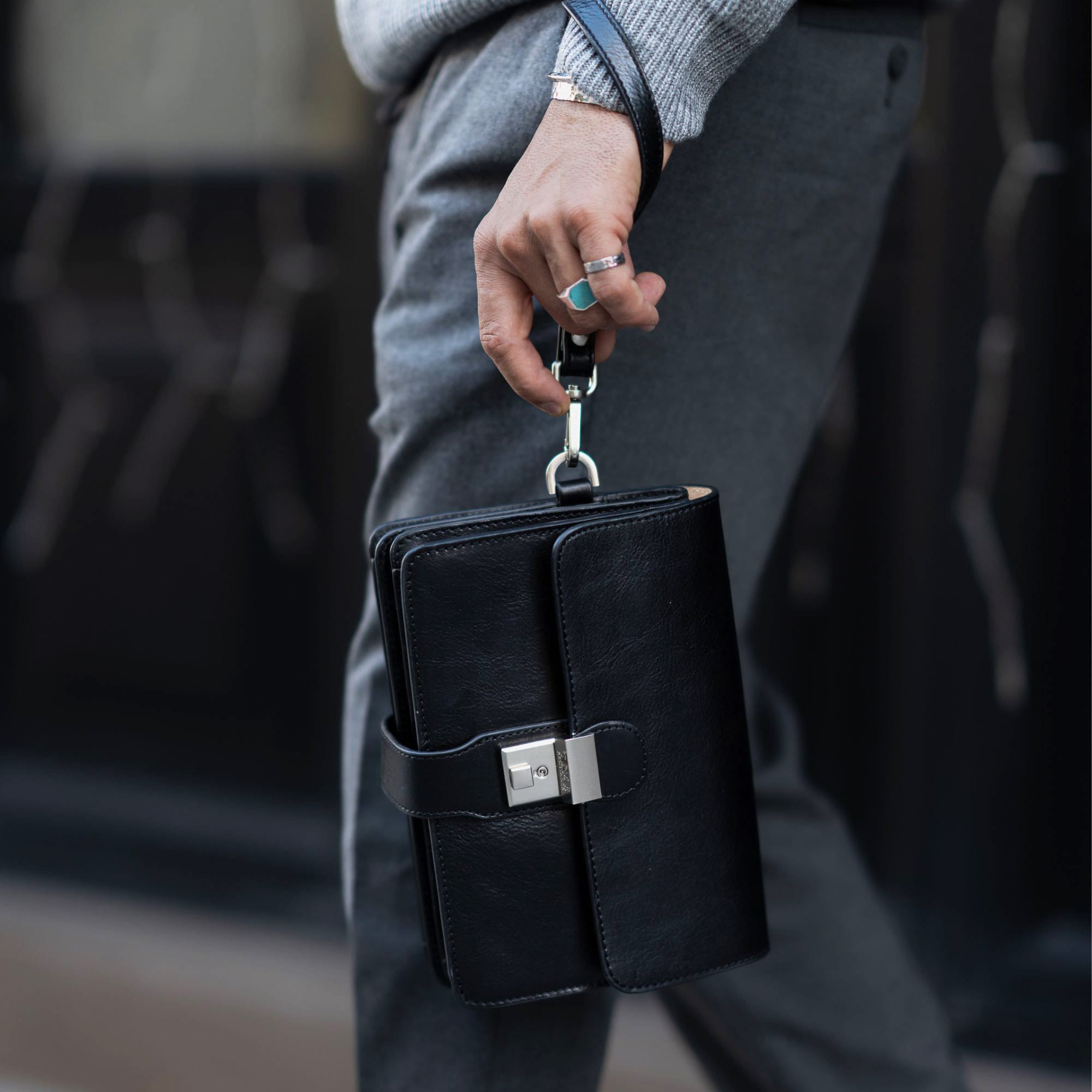 Black Leather Clutch for Men, Mens Organizer, Genuine Leather Wrist Bag ...