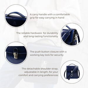 Small Blue Leather Briefcase for Men, Full Grain Leather Handbag, Men ...