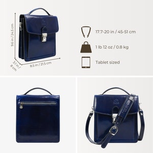 Small Blue Leather Briefcase for Men, Full Grain Leather Handbag, Men ...
