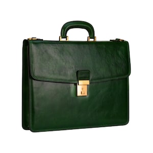 Green Leather Briefcase, Unisex Leather Handle Bag, Messenger Bag ...