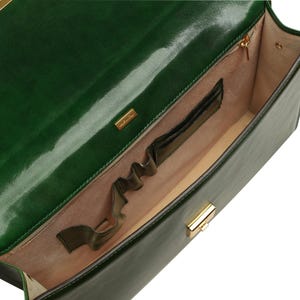 Green Leather Briefcase, Unisex Leather Handle Bag, Messenger Bag ...