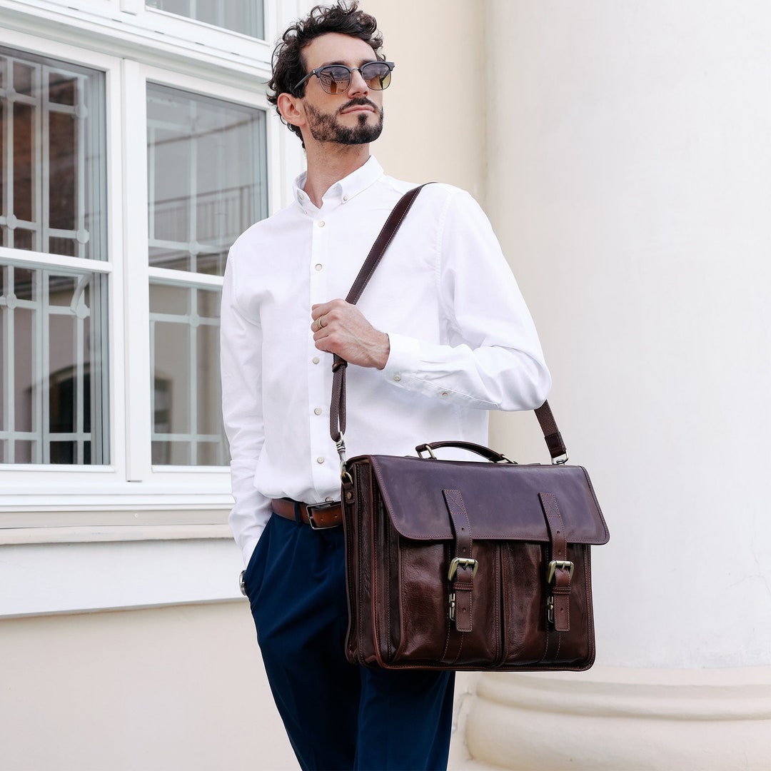 Large Messenger Bag for Men, Leather Briefcase, Genuine Leather Bag, 15 ...