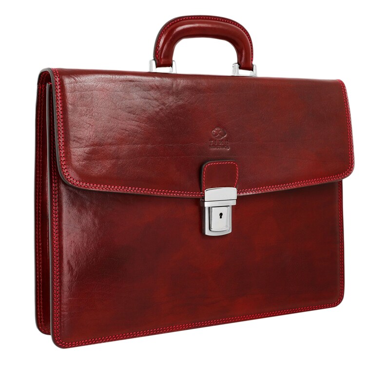 Red Leather Briefcase Messenger Bag Shoulder Bag Unisex - Etsy